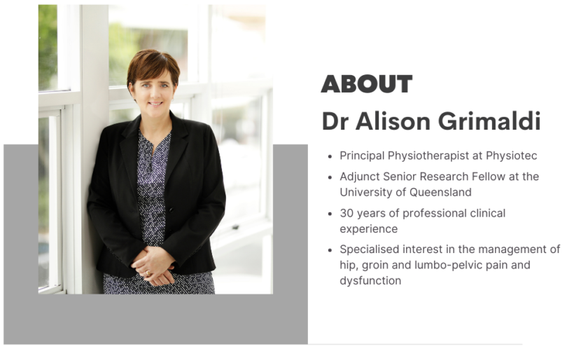 Dr Alison Grimaldi Physiotherapist, Researcher and Educator